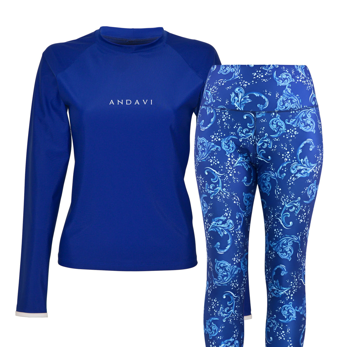 Andi Long Sleeve Active Swim T-Shirt Deep Blue + Sol High-Rise Swim Le ...